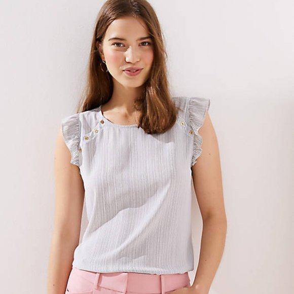 LOFT | Tops | Nwt Loft Striped Shoulder Button Ruffle Shell | Poshmark